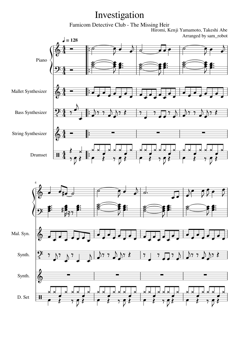 Investigation (Famicom Detective Club) Sheet music for Piano, Bass ...
