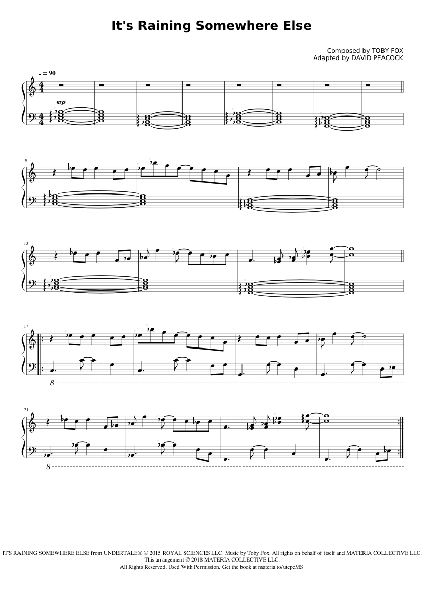 It's Raining Somewhere Else (UNDERTALE Complete Piano Sheet Music) - piano tutorial