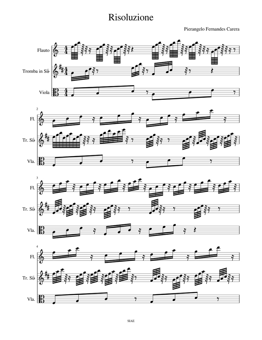 Risoluzione Sheet music for Flute, Trumpet in b-flat, Viola (Mixed Trio ...