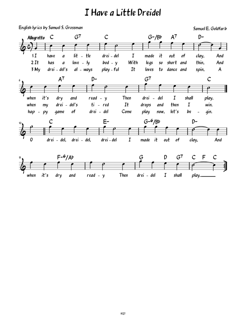 I Have a Little Dreidel (Lead sheet with lyrics ) Sheet music for Piano ...