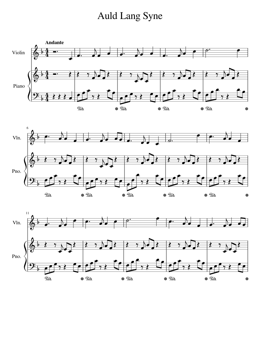Auld Lang Syne Sheet music for Piano, Violin (Solo) | Musescore.com