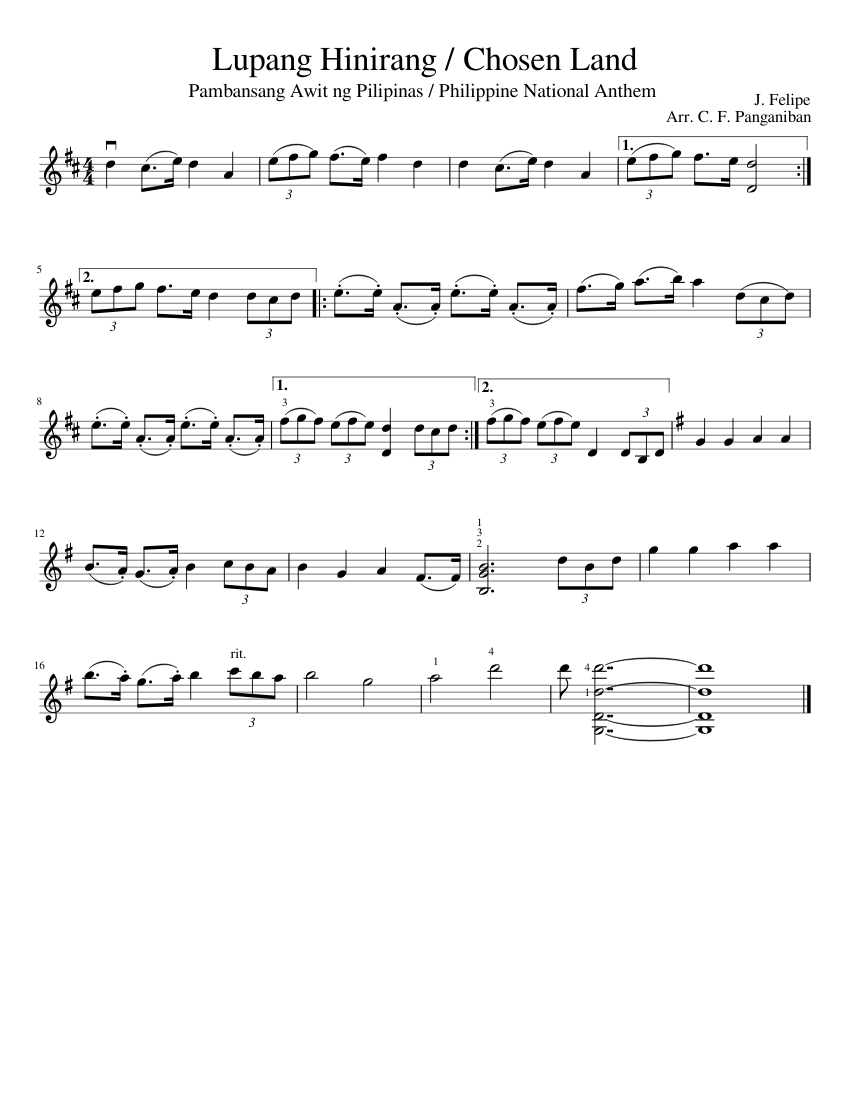 Lupang Hinirang, The Philippine National Anthem (Arrangement for Solo ...