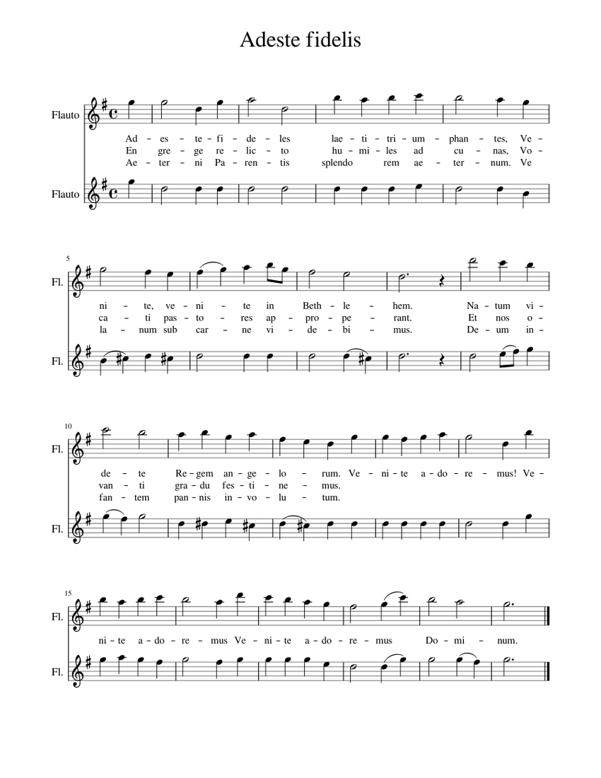 Adeste fidelis Sheet music for Flute (Woodwind Duet) | Musescore.com
