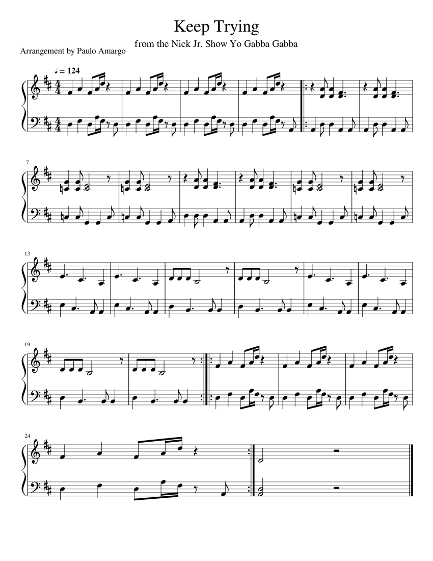 Keep Trying from Yo Gabba Gabba! Sheet music for Piano (Solo) Easy ...