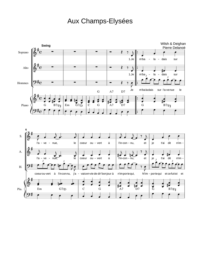 Aux Champs-Elysées Sheet music for Piano, Soprano, Alto, Male (Mixed ...