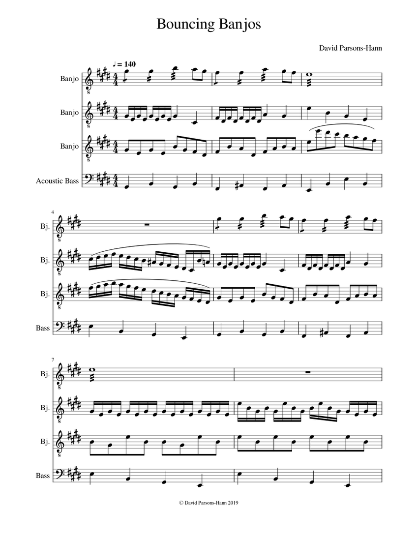Bouncing Banjos Sheet music for Bass guitar, Banjo (Mixed Quartet ...