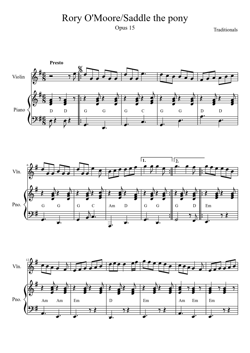 Rory O'More/Saddle the Pony Sheet music for Piano, Violin (Solo ...