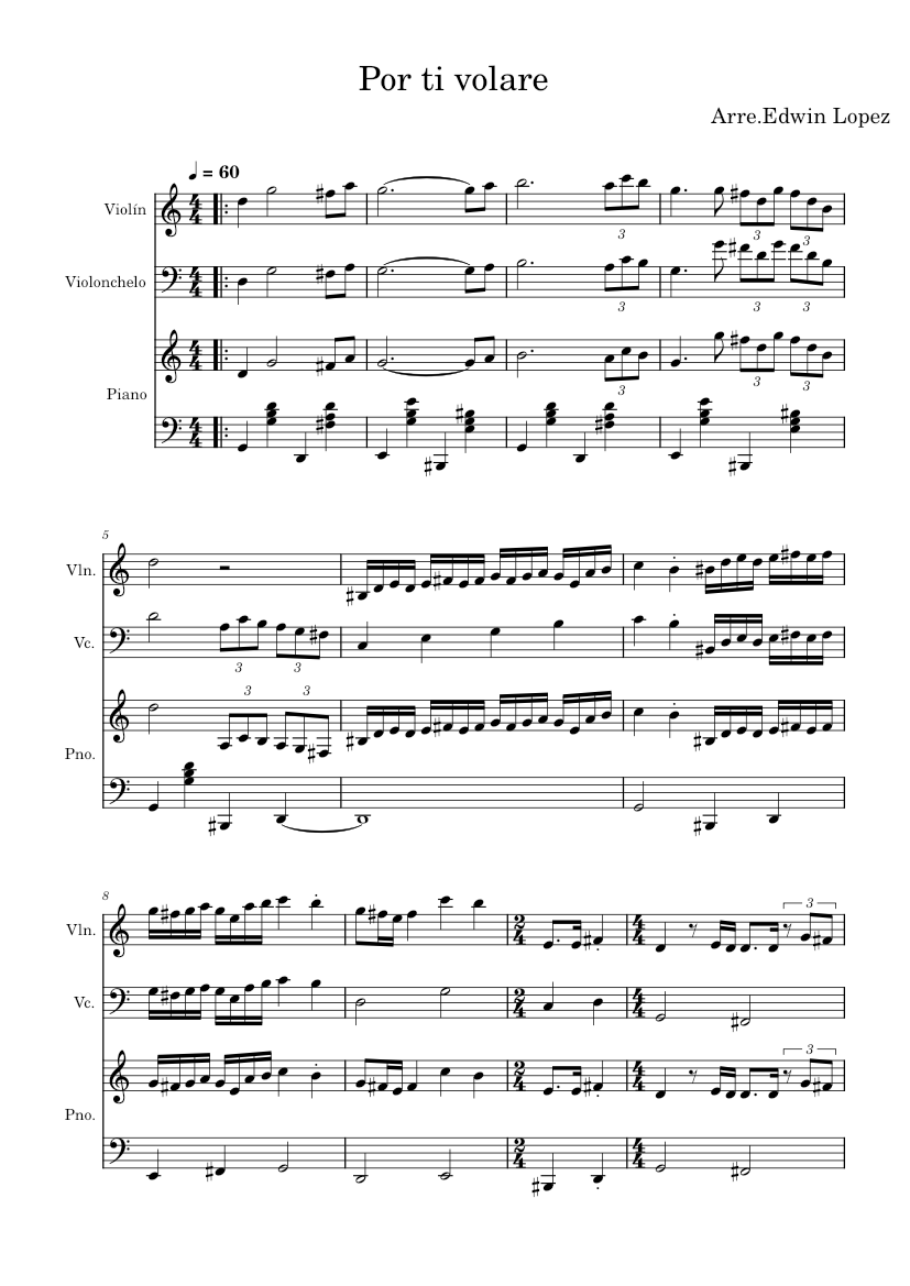 Por ti volare – Andrea Bocelli Por ti volare Sheet music for Piano ...