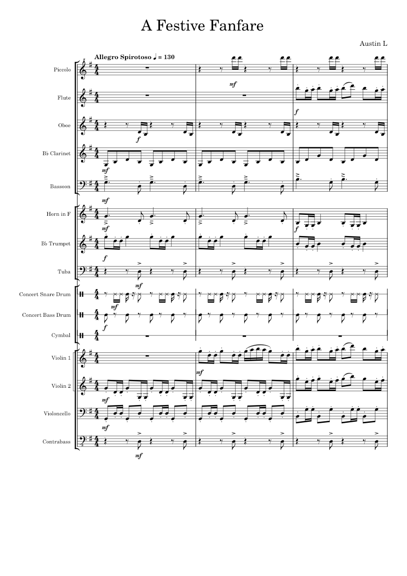 A Festive Fanfare Sheet Music for Tuba, Flute, Oboe, Bassoon & more ...