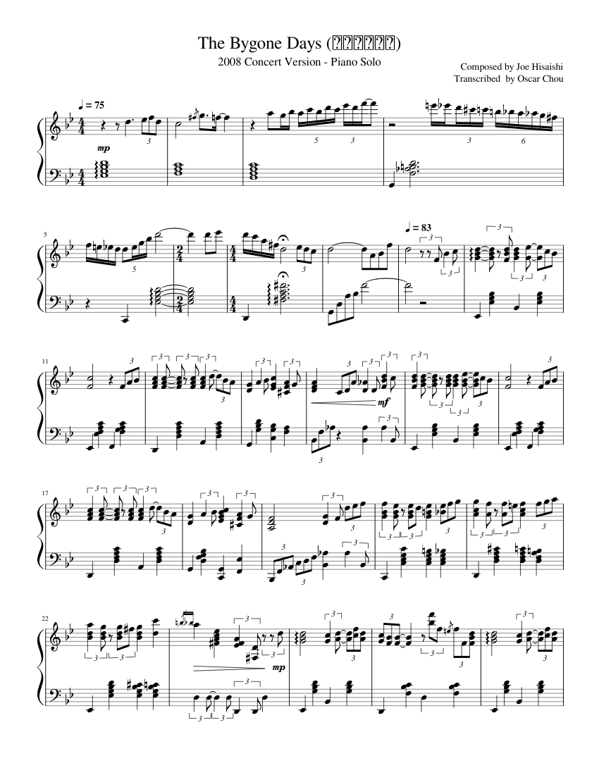 The Bygone Days 2008 Concert Version Sheet Music for Piano (Solo ...