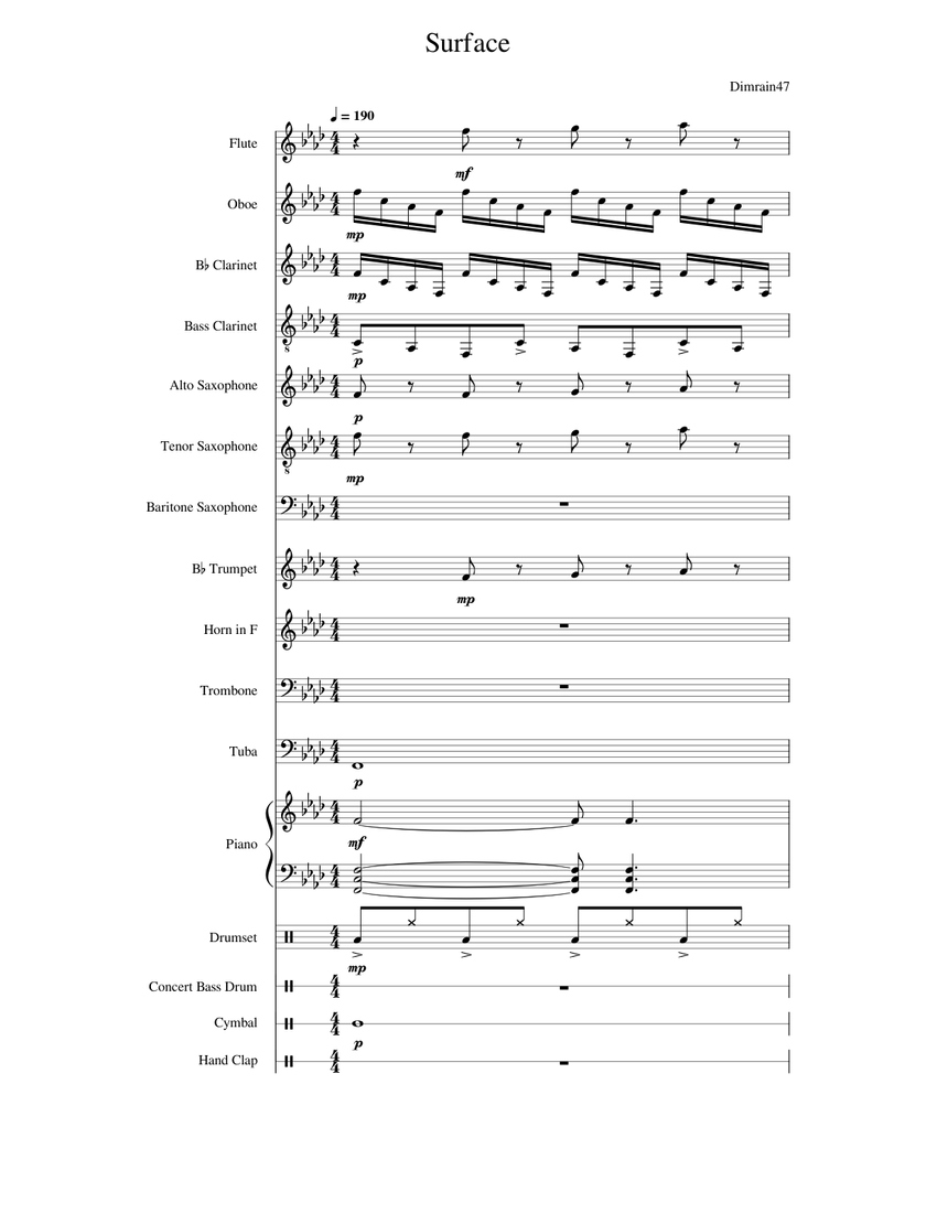 Dimrain47 - Surface Sheet music for Piano, Trombone, Tuba, Flute & more ...