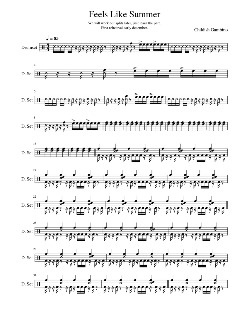 DRUM OUTLINE // Feels like summer // NOOMA Sheet music for Drum Group ...