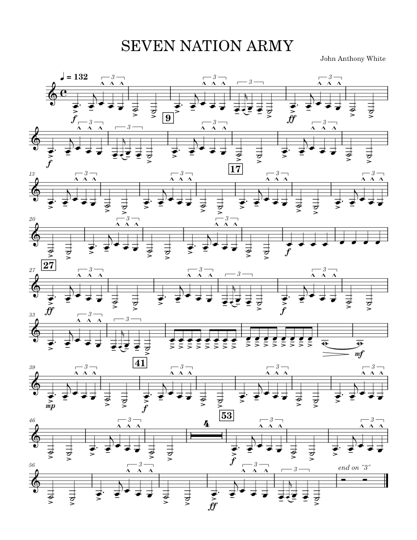 Seven Nation Army - The White Stripes Sheet Music for Clarinet other ...