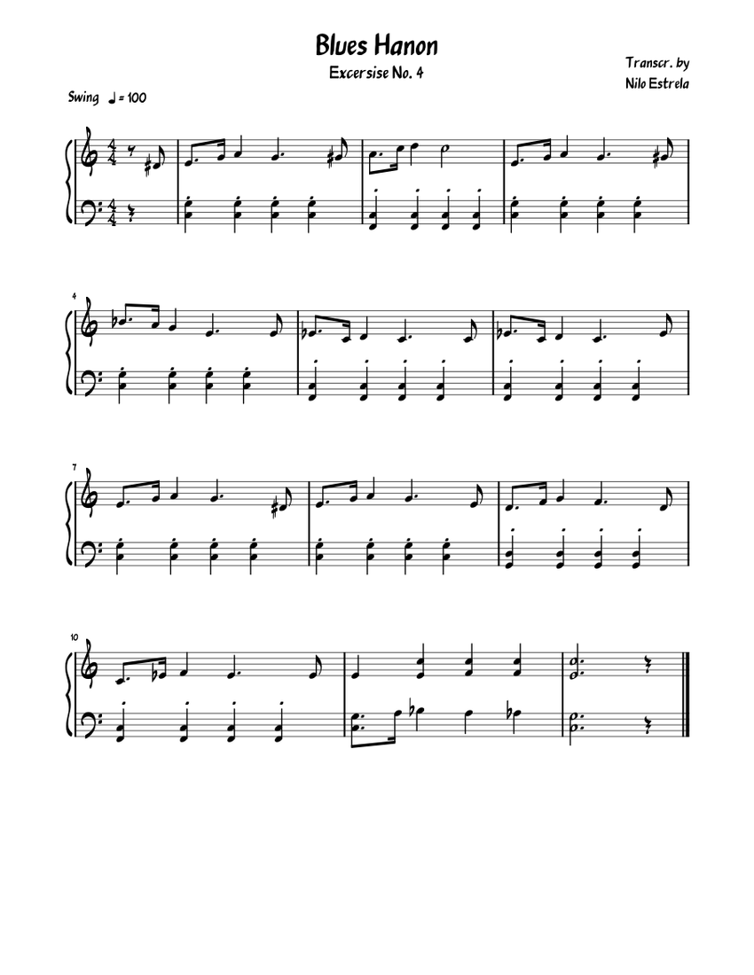 Blues_Hanon_No4 Sheet music for Piano (Solo) | Musescore.com