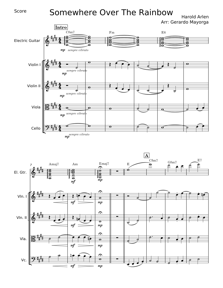 Somewhere over the rainbow - Harold Arlen Sheet music for Violin, Viola ...