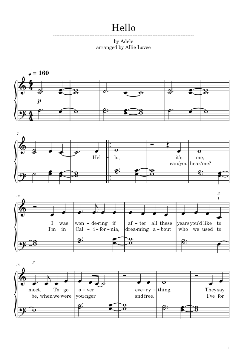 Hello – Adele Sheet music for Piano (Solo) Easy | Musescore.com