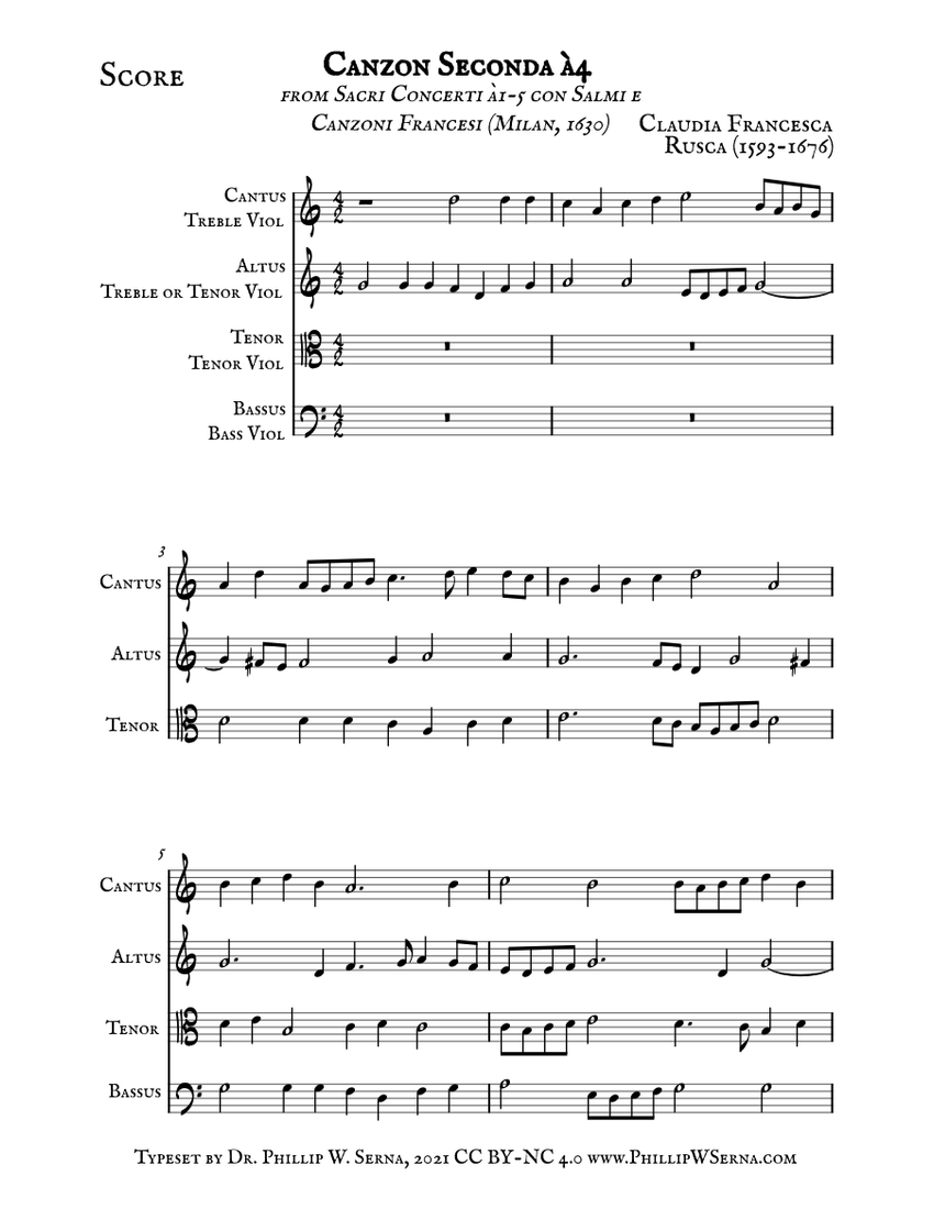 Canzon Seconda à4, No . 18 from Sacri Concerti à1 - 5 con Salmi e ...