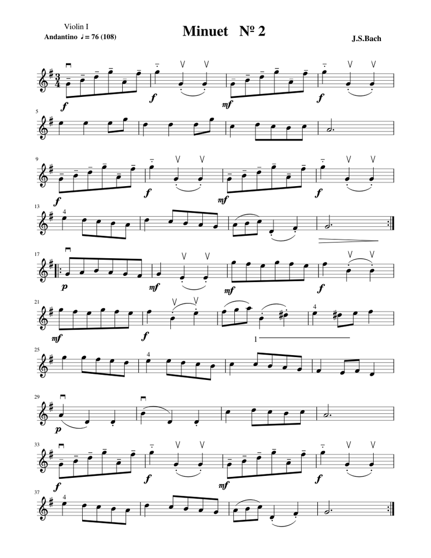 Minuet N 2 Bach Sheet music for Violin (Solo) | Musescore.com