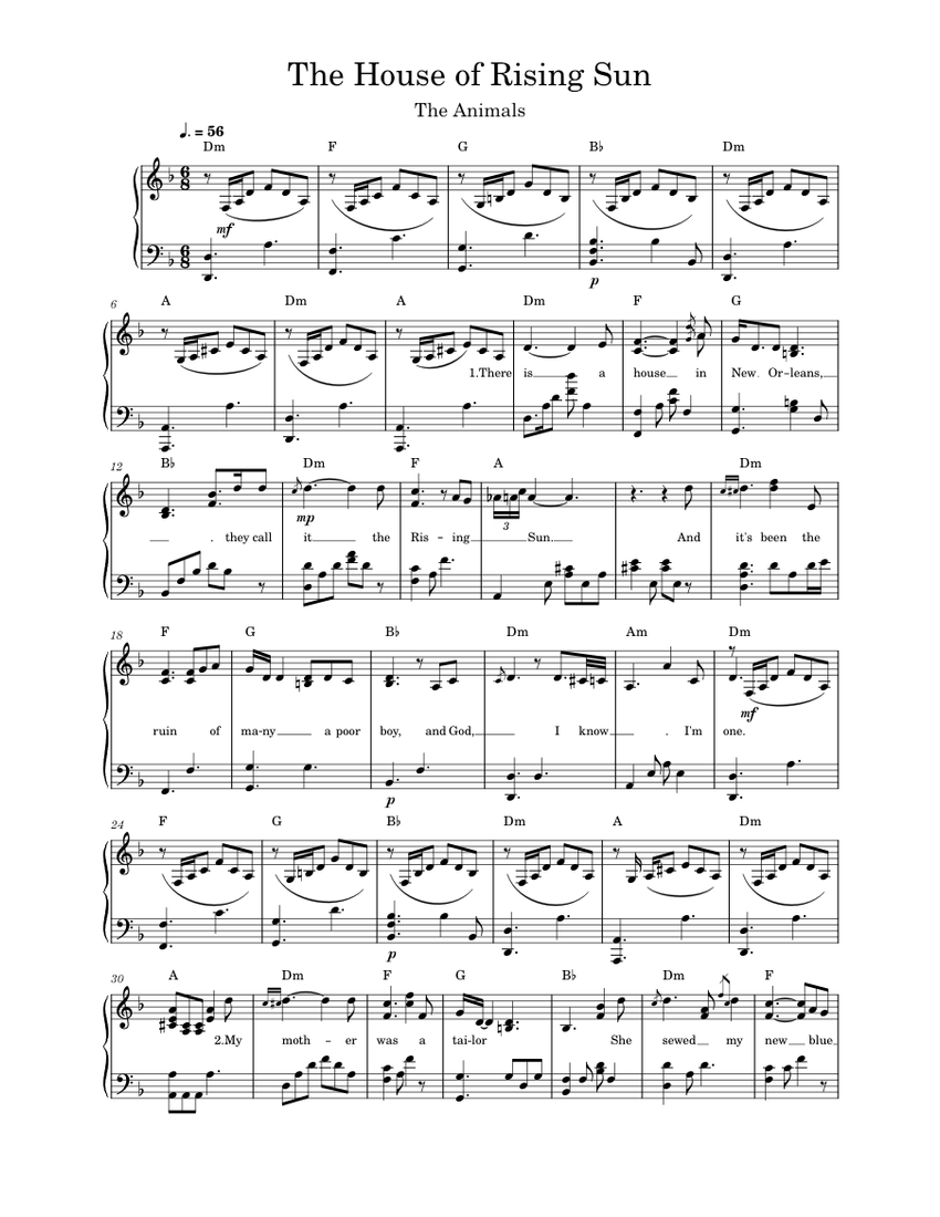 The House of the Rising Sun Sheet music for Piano (Solo) | Musescore.com