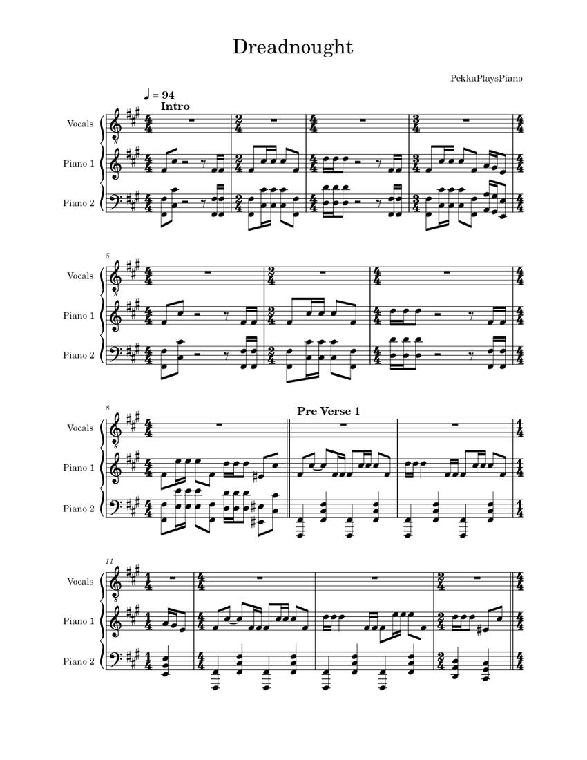 Dreadnought – Sabaton (Piano) Sheet music for Piano (Piano Duo ...