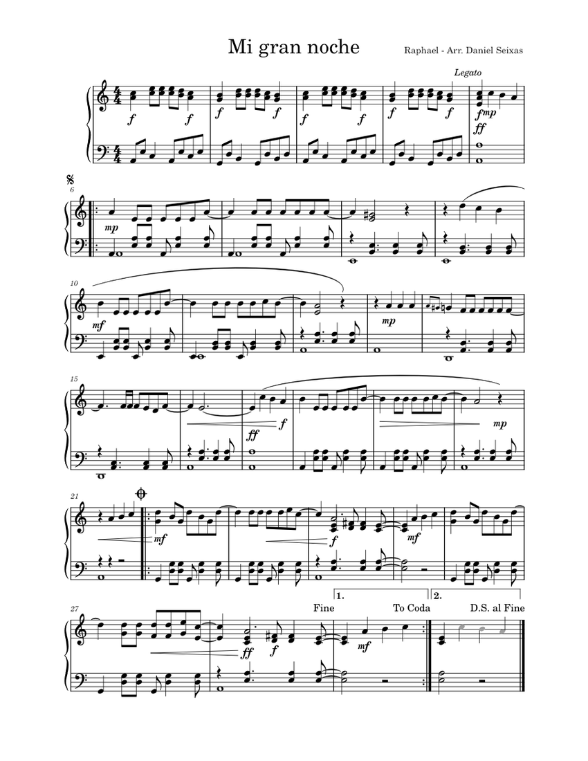 Mi gran noche – Raphael Sheet music for Piano (Solo) Easy | Musescore.com