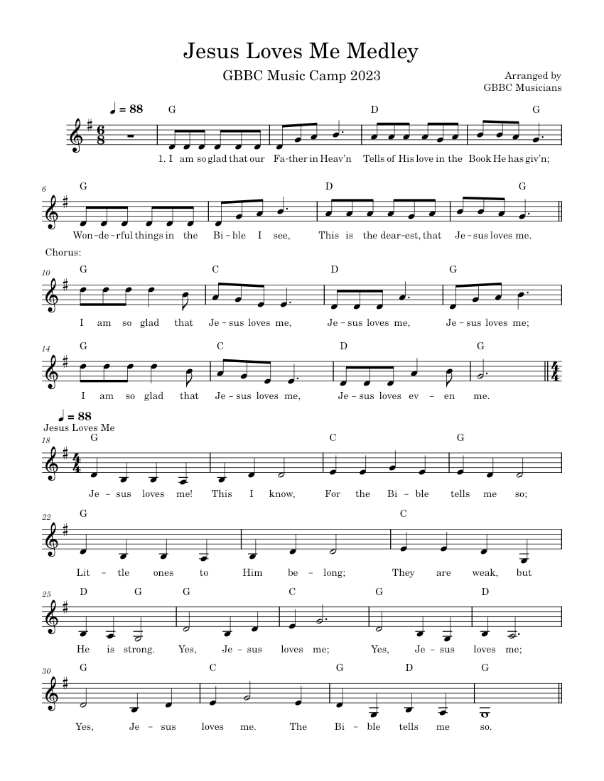 Jesus Loves Me – Anna B. Warner Jesus Loves Me Medley Sheet music for ...