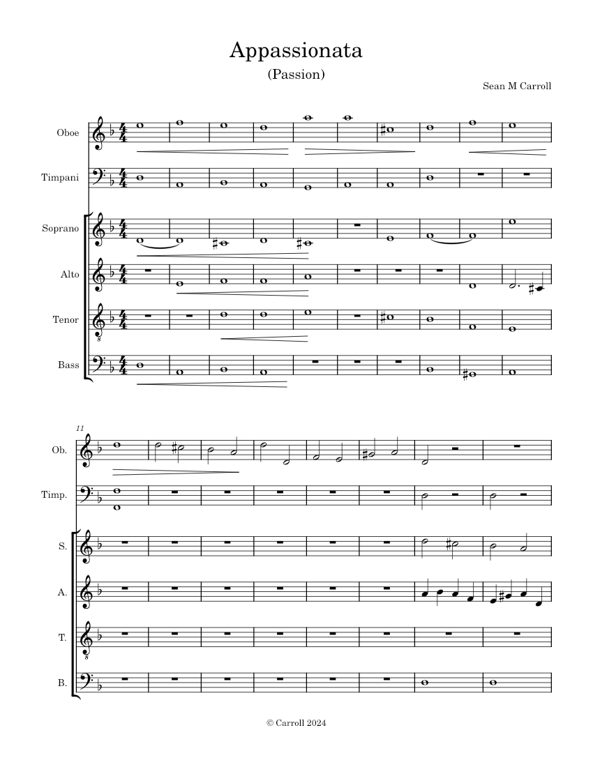 Appassionata Sheet music for Oboe, Timpani, Bass guitar, Synthesizer ...