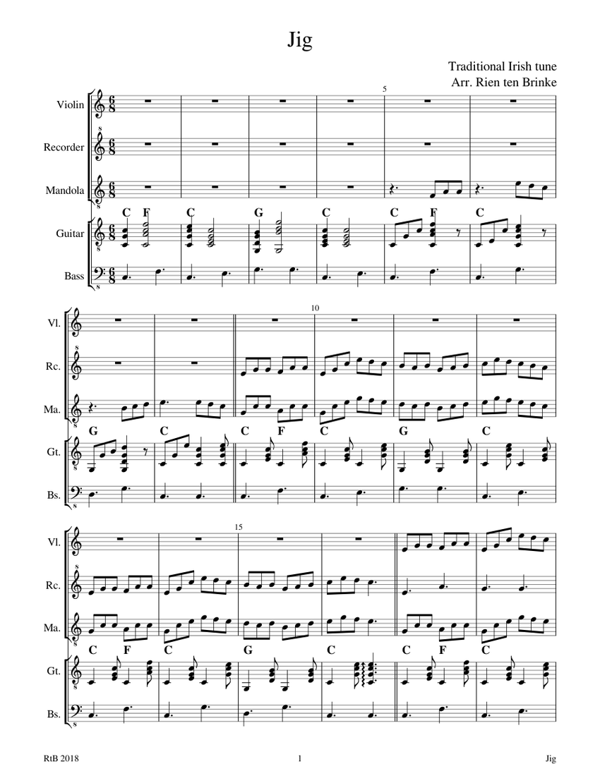 Jig Sheet music for Contrabass, Violin, Guitar, Recorder & more ...