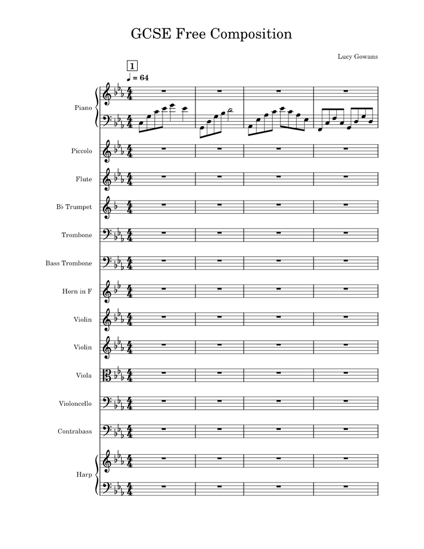 GCSE Composition - film music Sheet music for Piano, Trombone, Trombone bass, Flute piccolo ...