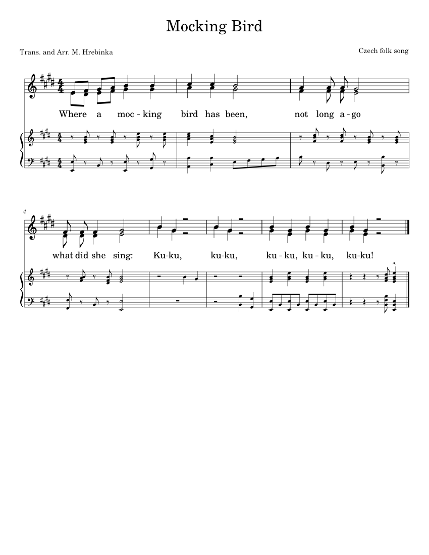 Mocking Bird Sheet music for Piano, Vocals (Choral) | Musescore.com
