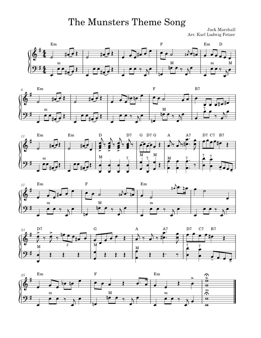 The Munsters Theme – Jack Marshall, TV Theme Song Sheet music for ...
