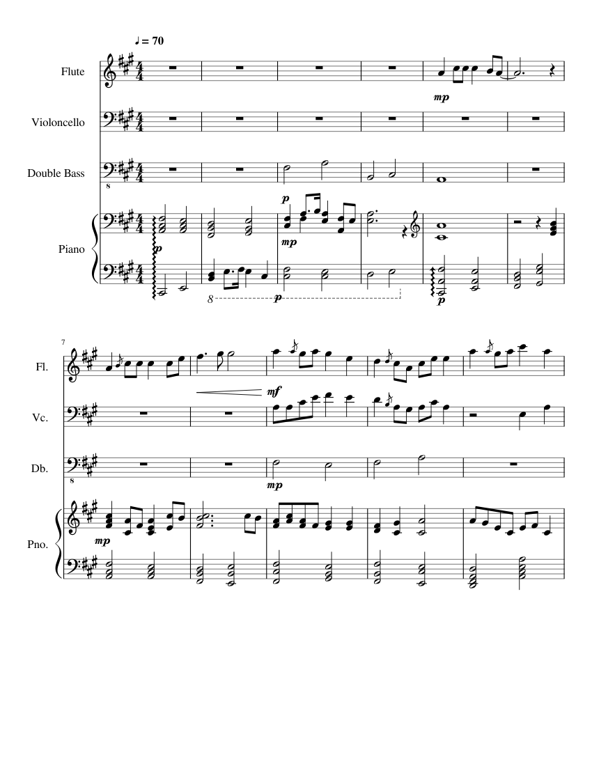 Ethereal Sheet music for Piano, Flute, Contrabass, Cello (Mixed Quartet ...
