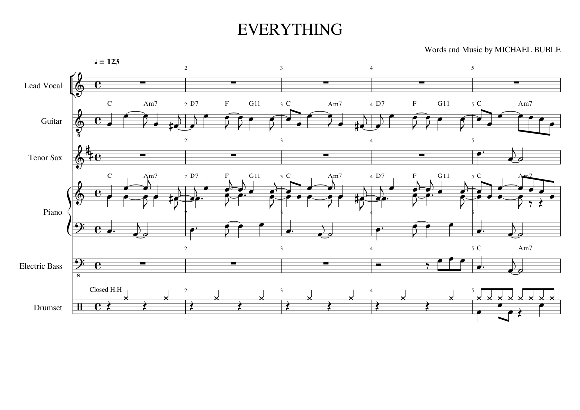 Everything – Michael Bublé Everything Sheet music for Piano, Flute, Saxophone tenor, Guitar ...
