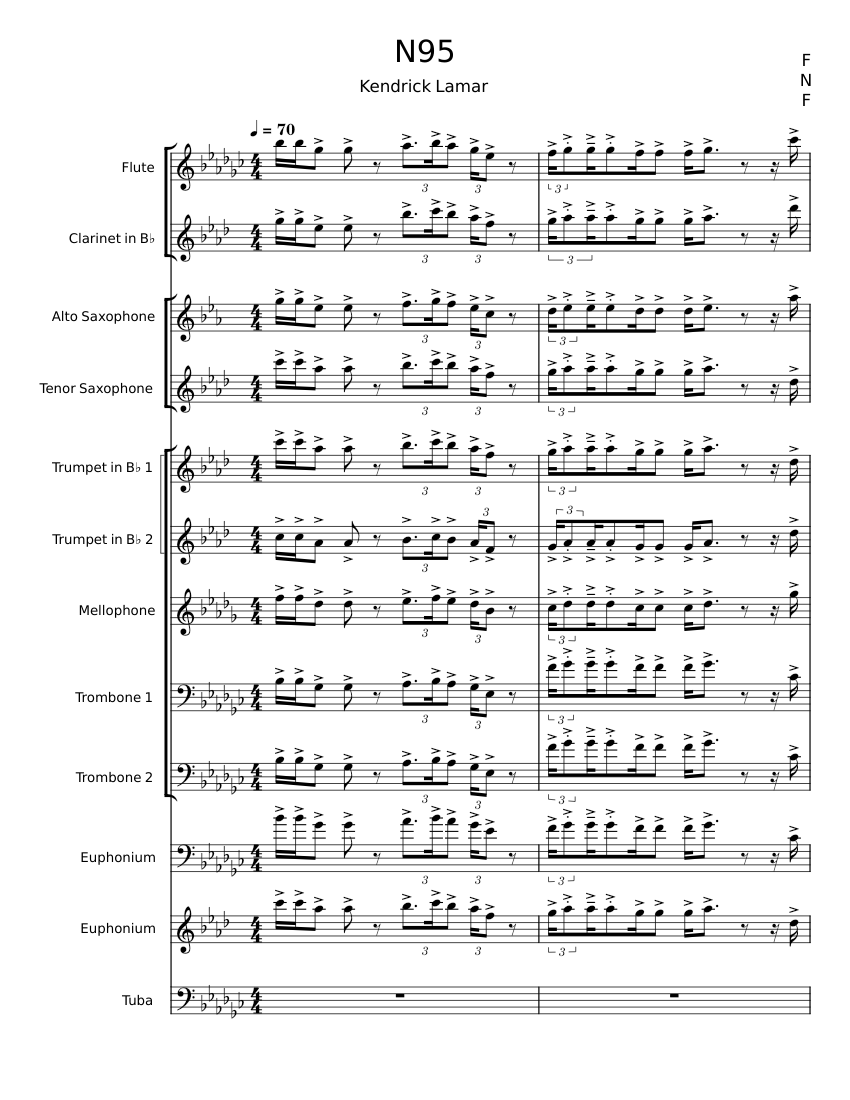 N95 - Kendrick Lamar Sheet music for Trombone, Tuba, Flute, Saxophone ...
