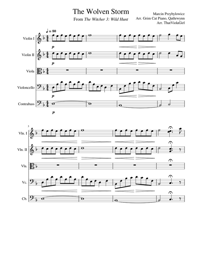 The Wolven Storm Sheet music for Contrabass, Violin, Viola, Cello ...