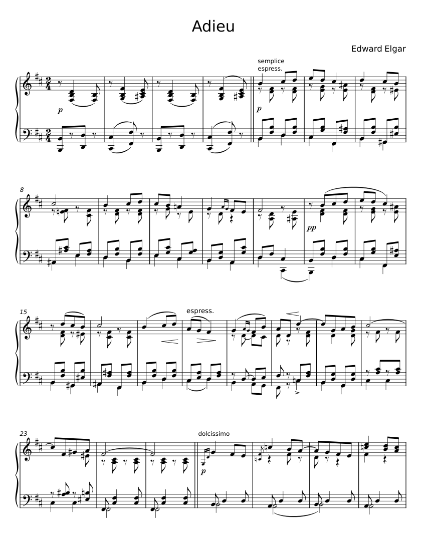 Adieu - Edward Elgar Sheet music for Piano (Solo) | Musescore.com
