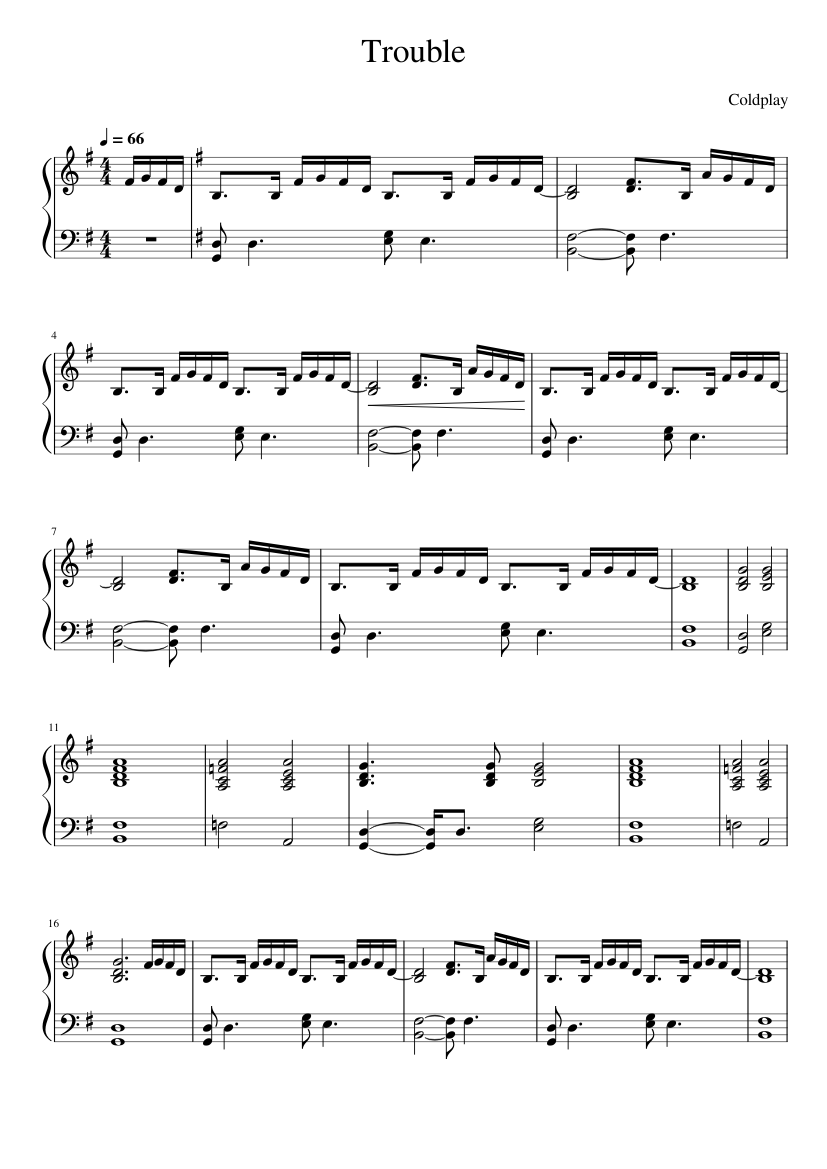 Trouble – Coldplay Sheet music for Piano (Solo) Easy | Musescore.com