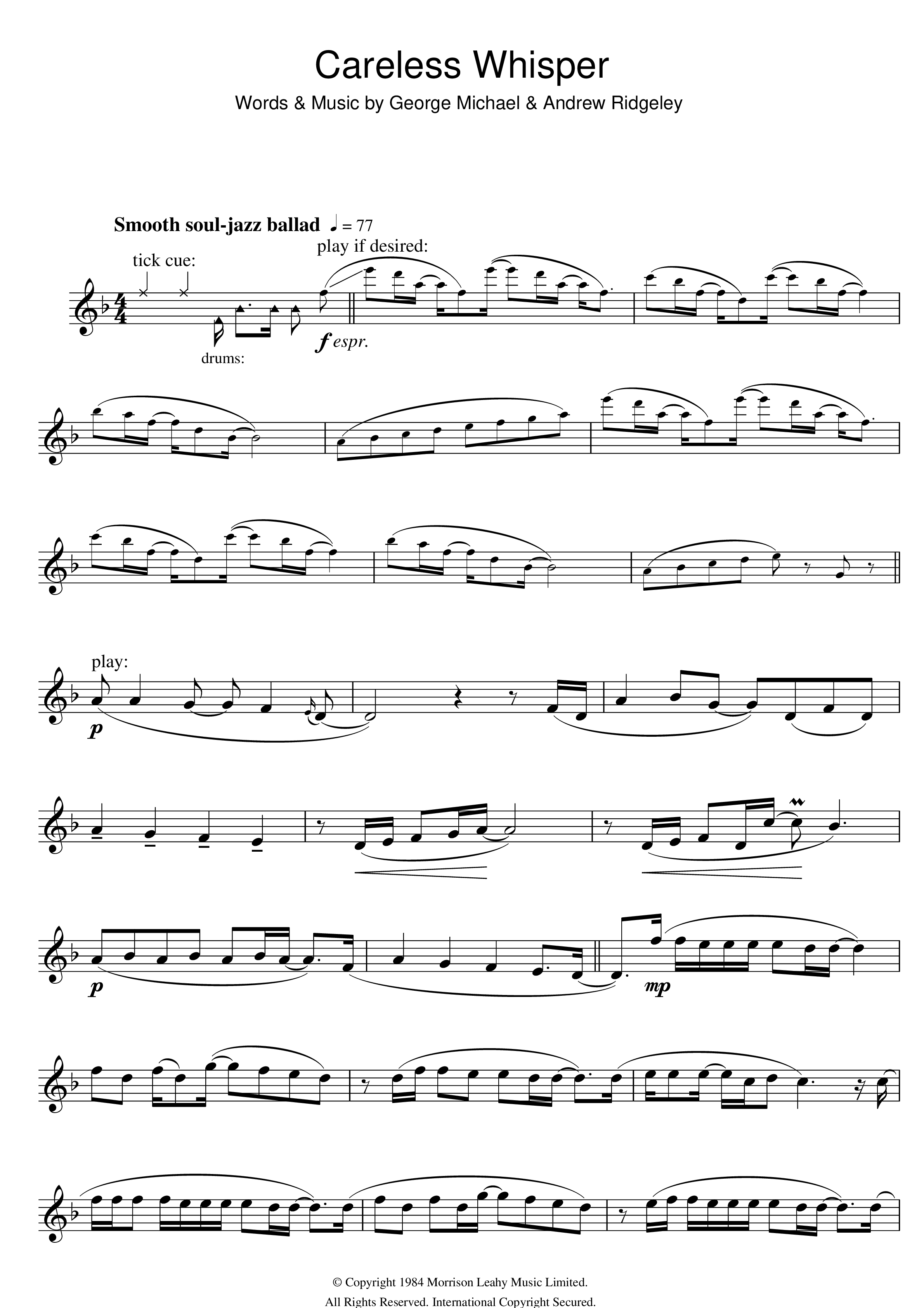 Play Official version of Careless Whisper sheet music by George Michael ...
