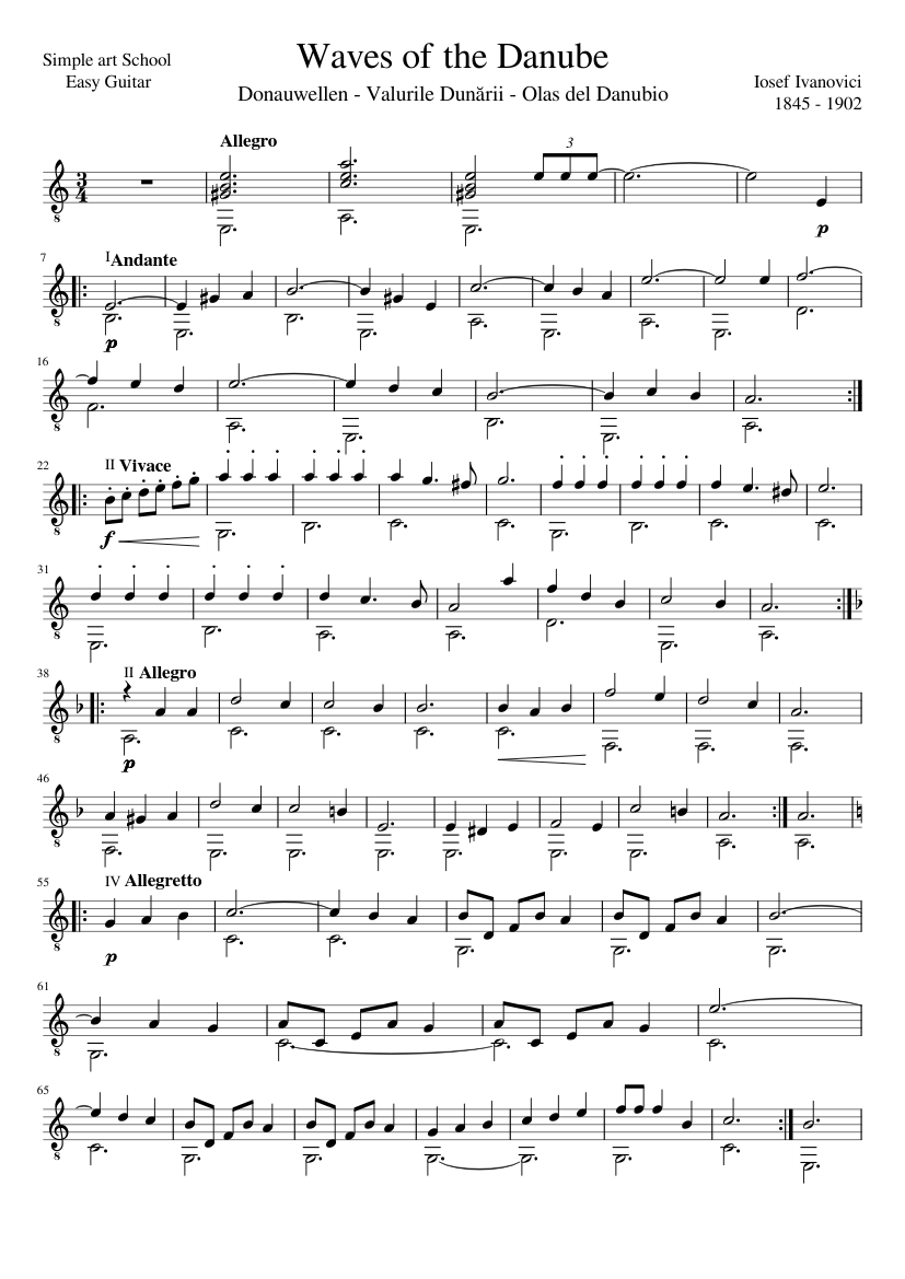 Waves of the Danube Guitar Iosef Ivanovici Sheet Music for Guitar (Solo ...