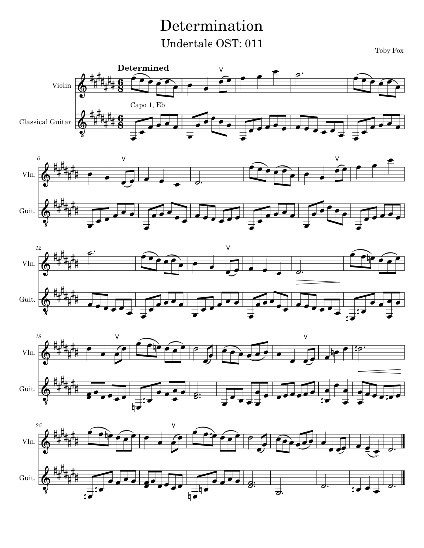 Determination Sheet music for Violin, Guitar (Mixed Duet) | Musescore.com