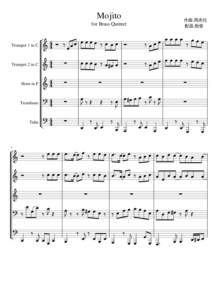 Mojito Sheet music for Trombone, Tuba, Trumpet in b-flat, French horn ...