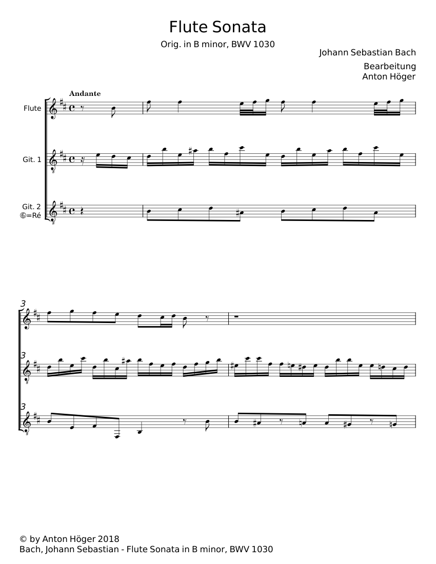 Flute Sonata E minor, BWV 1034 - Johann Sebastian Bach Sheet Music for ...