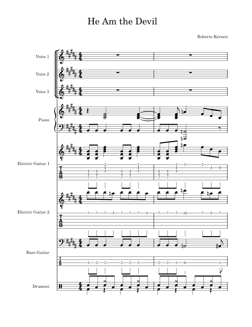 He Am the Devil Sheet music for Piano, Vocals, Guitar, Bass guitar ...