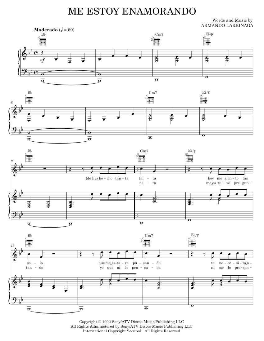 Play Official version of Me estoy enamorando Sheet Music by La Mafia ...