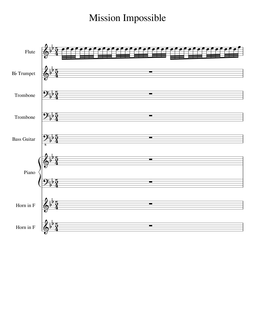 Mission Impossible Sheet music for Piano, Trombone, Flute, Trumpet in b ...