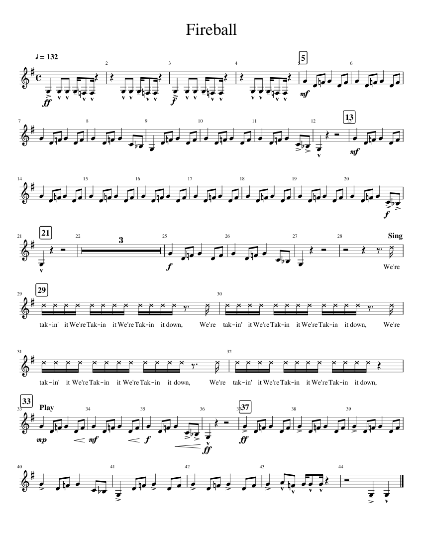 Fireball Sheet music for Clarinet bass (Solo) | Musescore.com