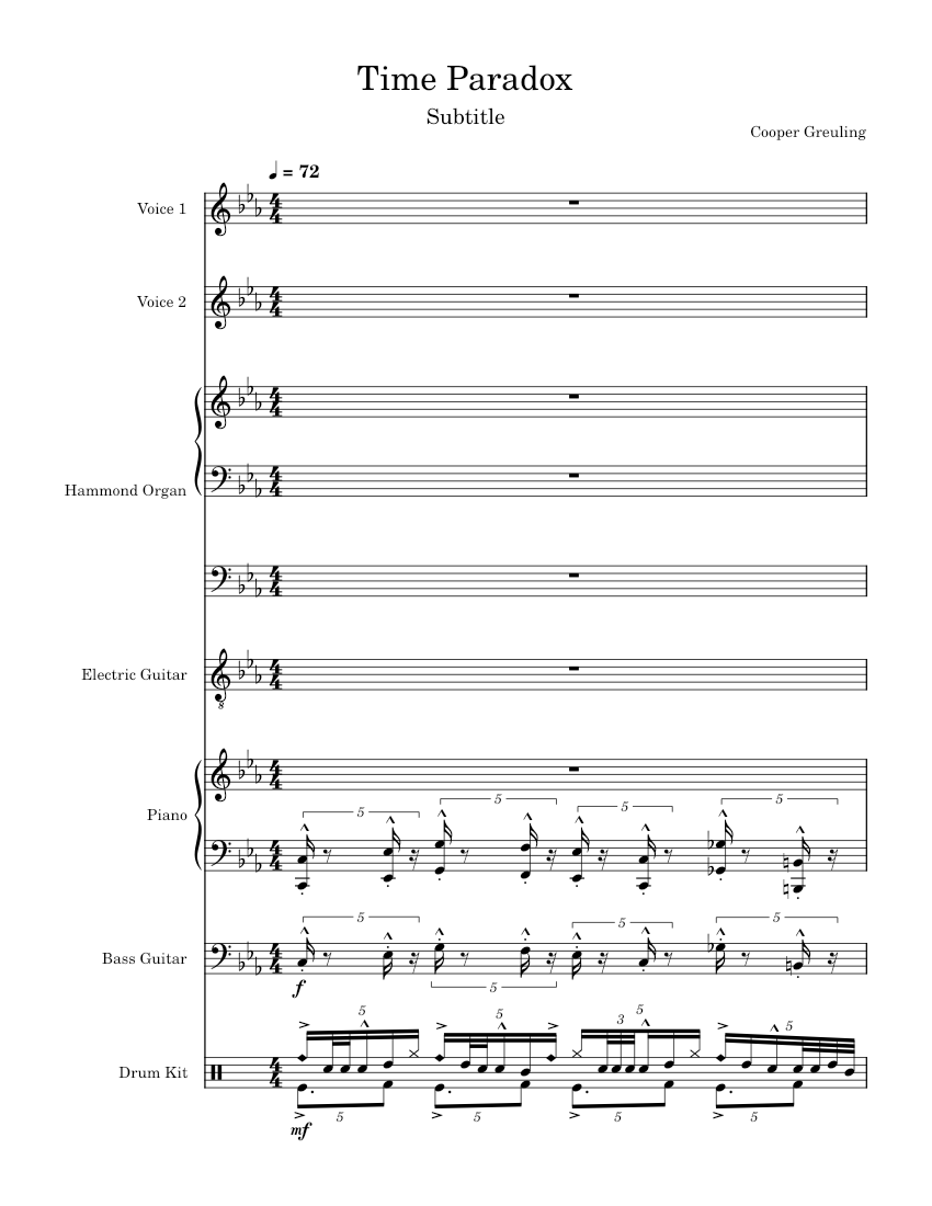 Time Paradox Sheet Music for Piano, Organ, Guitar, Bass guitar & more ...