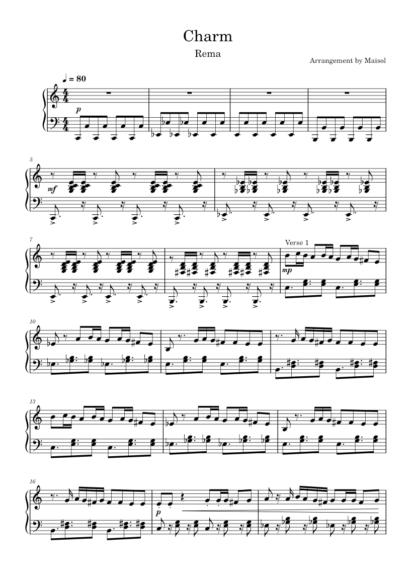 Charm – Rema (Piano Arrangement) Sheet Music for Piano (Solo ...