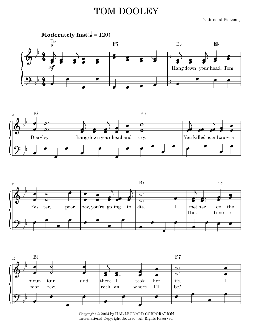 Play Official version of Tom dooley sheet music by Misc Traditional for ...
