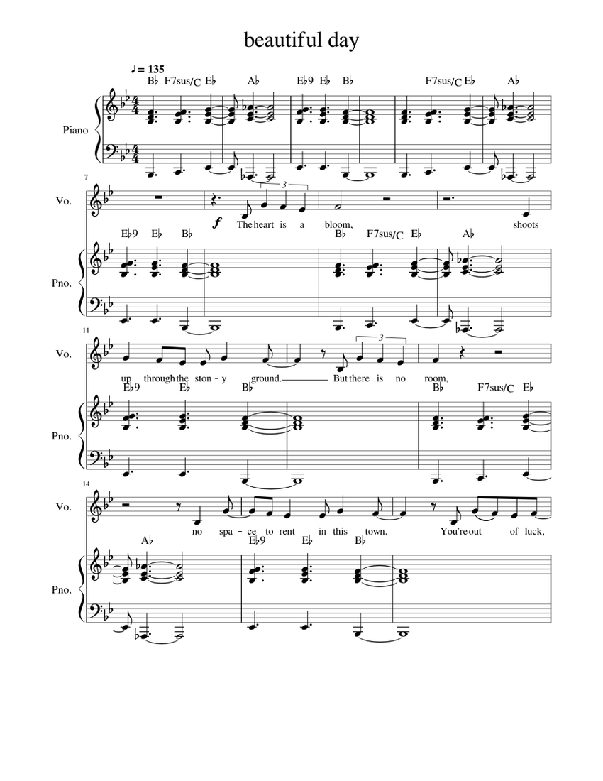 Beautiful day piano full Bb Sheet music for Piano, Soprano, Alto, Tenor ...